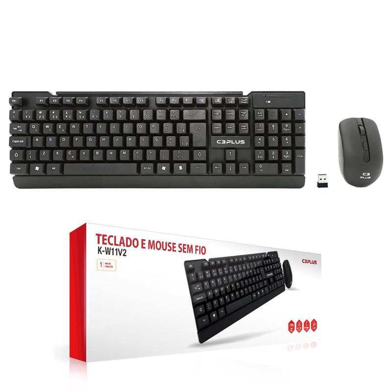 Teclado E Mouse Wireless Usb Sem Fio Receptor Wireless 2.4Ghz - C3 Tech ...
