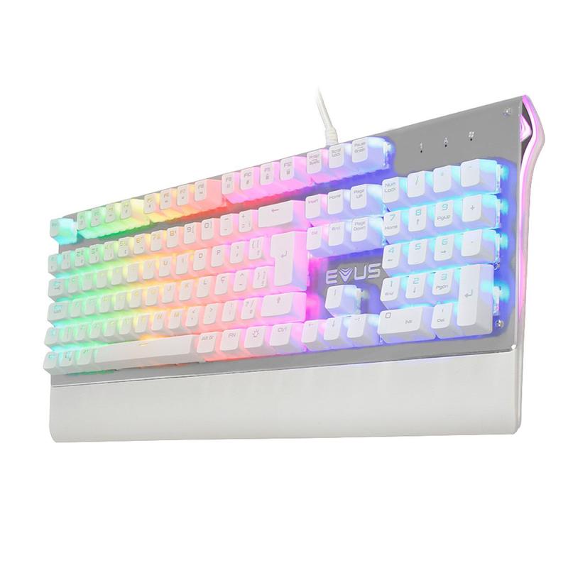 Teclado Mecânico Gamer Branco Full Size Led RGB Anti-ghosting switche Brown Marrom Evus TC-08W ...
