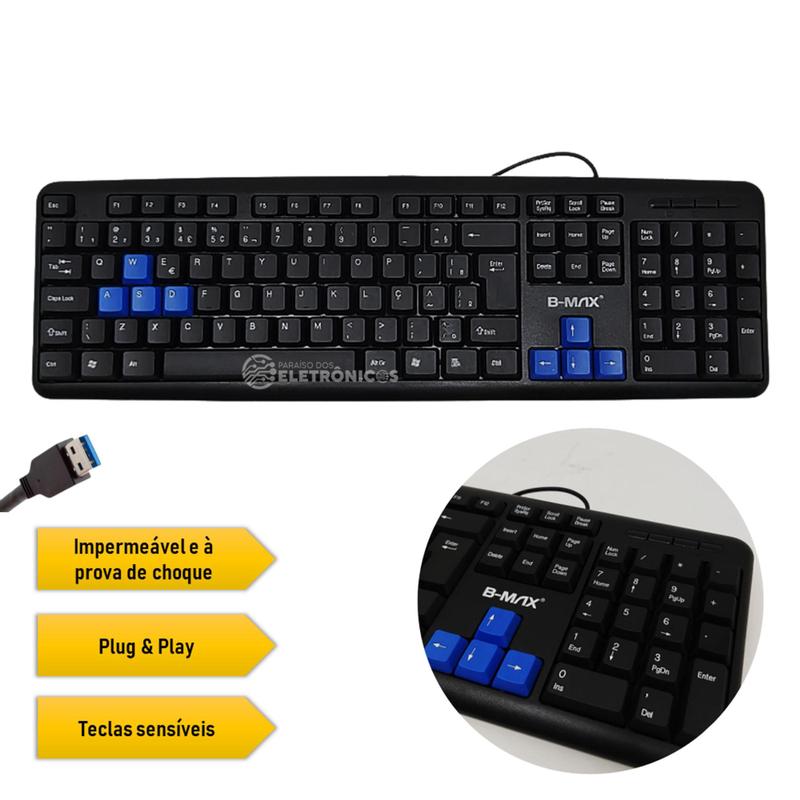 Teclado Padrão Com Fio Gamer USB Plug & Play Abnt multimídia ...