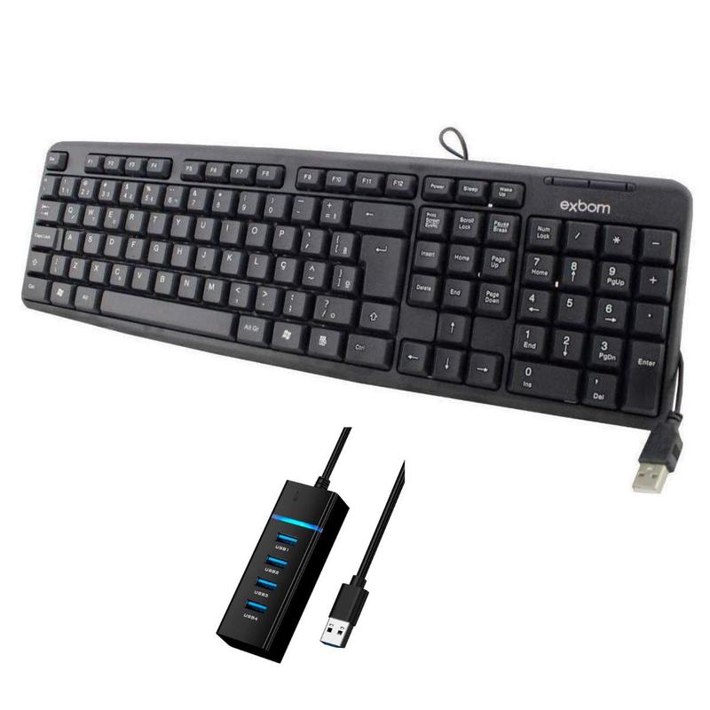 Teclado Usb ABNT 2 português Brasil Com HUB USB 3.0 4 Portas - Exbom ...
