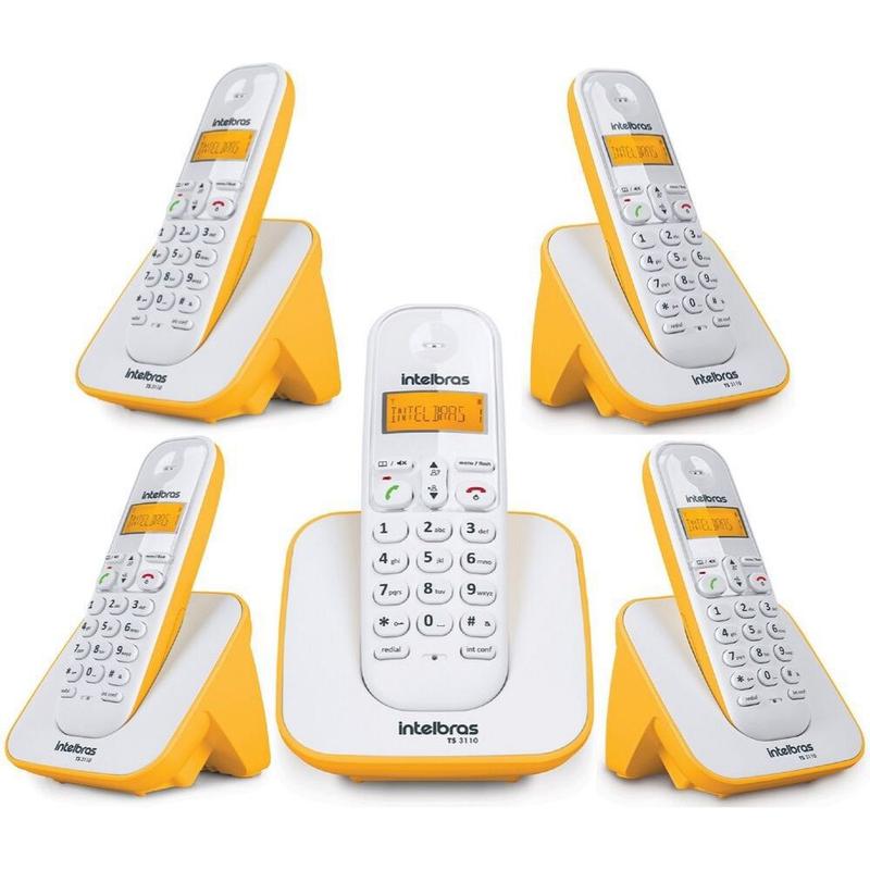 Telefone Fixo Sem Fio Com 4 Ramal Adicional Amarelo Bina TS 3110 ...