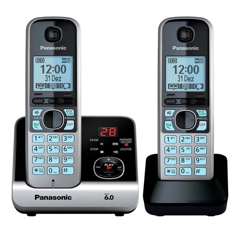 Telefone Fixo sem Fio Panasonic KXTG6722LBB 2, Monofones secretaria Eletronico - Preto - Ramais ...