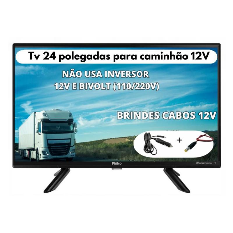Televisão 24 Polegadas 12volts + Antena 110/220v Hd Carreta Barco Van ...