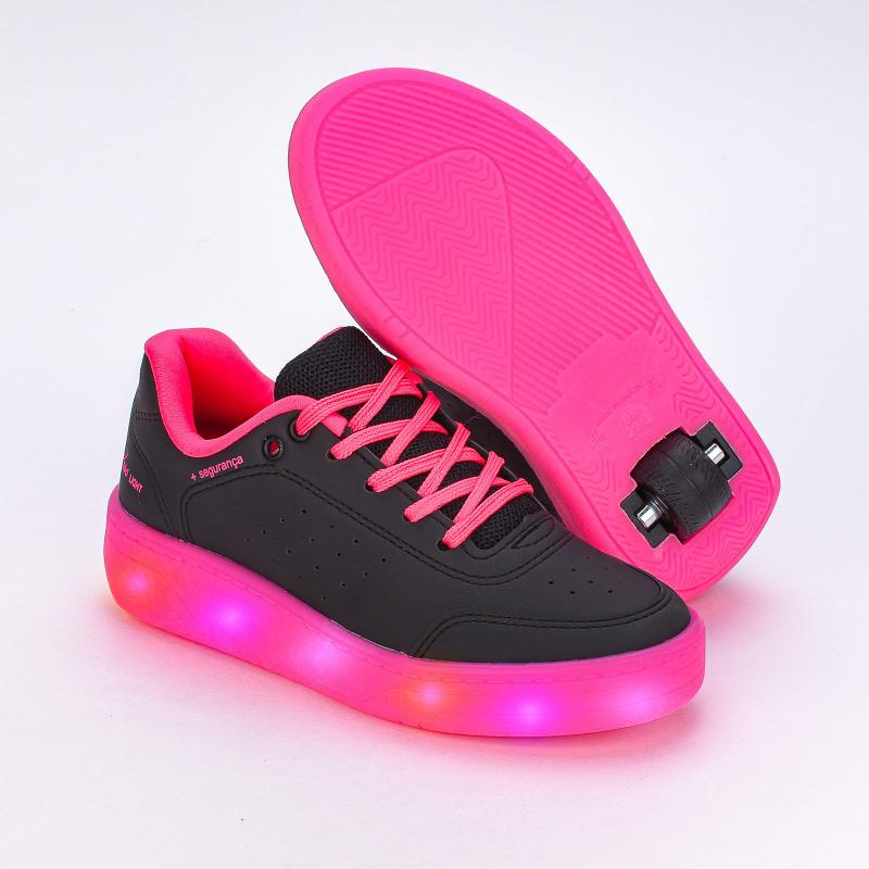 Tênis De Rodinha Com Led Menina Preto/Pink Neon Lançamento - KIDY ...