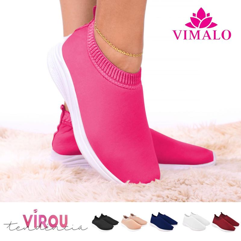 Tênis feminino meia calce fácil slip on leve flexível confortável para ...