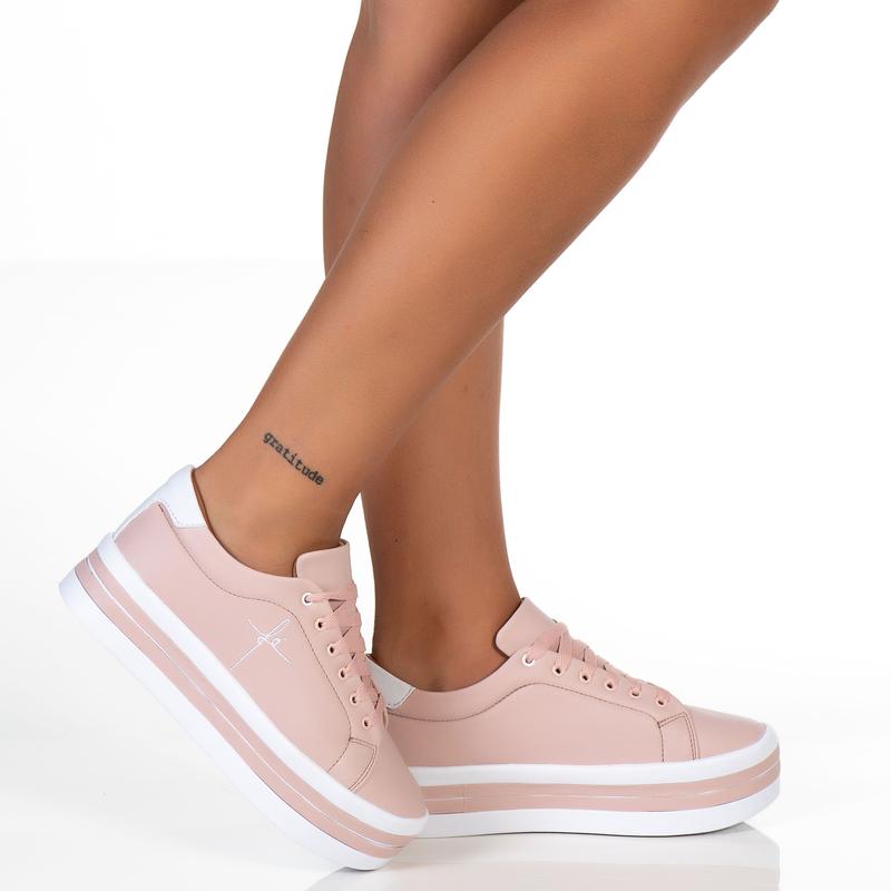 Tenis Feminino Salto Plataforma Bordado Fé Nude Branco - Shop Estilo Shoes - Tênis Feminino ...