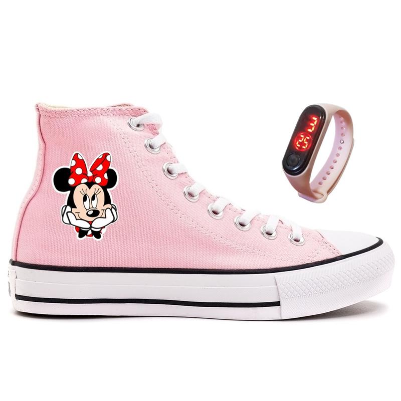Tenis Feminino Star Classic Minnie Infantil Botinha Cano Alto + Relógio ...