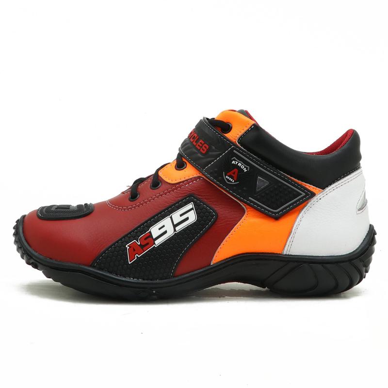 Tênis Motociclista AS95 Em Couro Nas Cores Vermelho Branco E Laranja ...