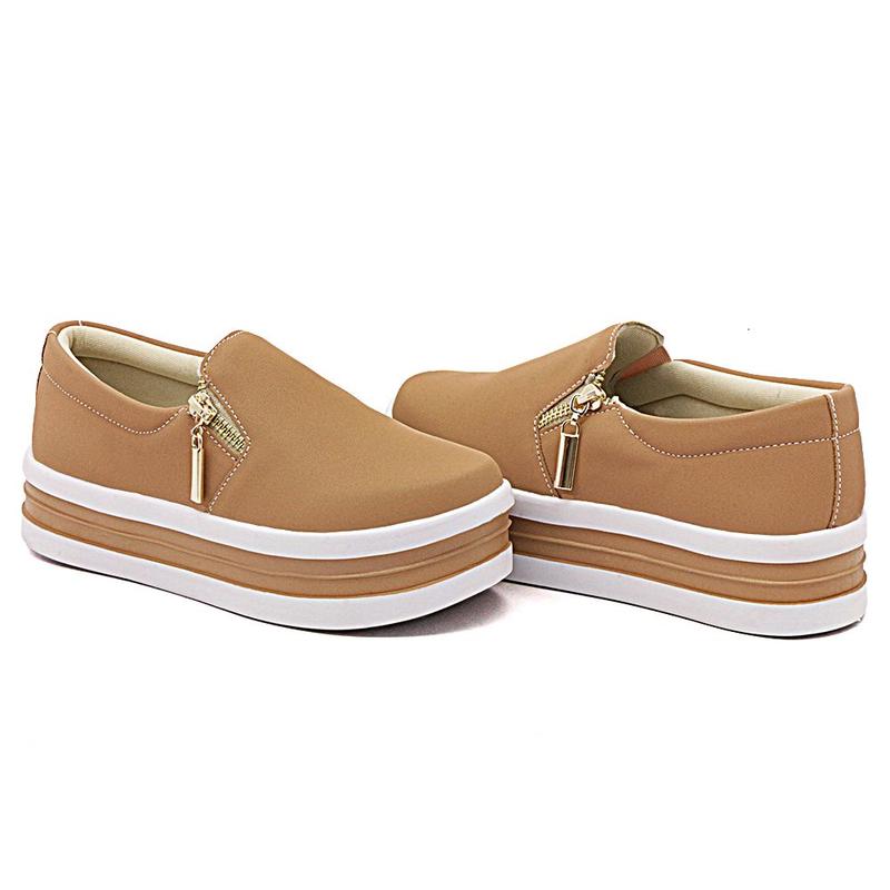 Tênis Slip On Liso com Zíper Lateral Amanda Block Solado Alto em ...