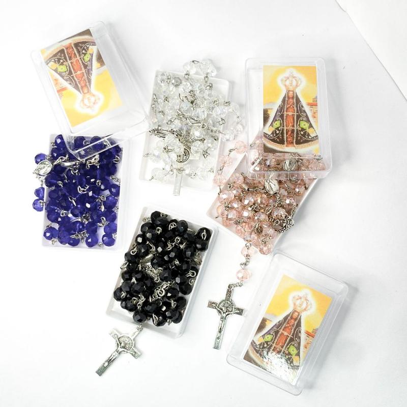 Terço missanga hexagonal religioso Nossa Senhora Aparecida fé prata ...
