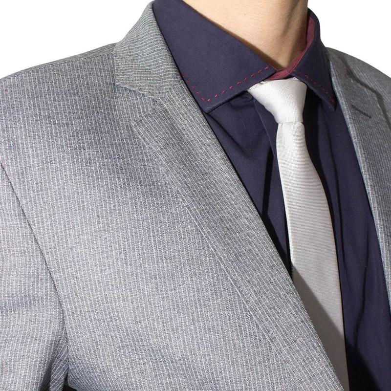 Terno Slim Masculino Cinza Claro Fio Indiano Risca de Giz Premium ...