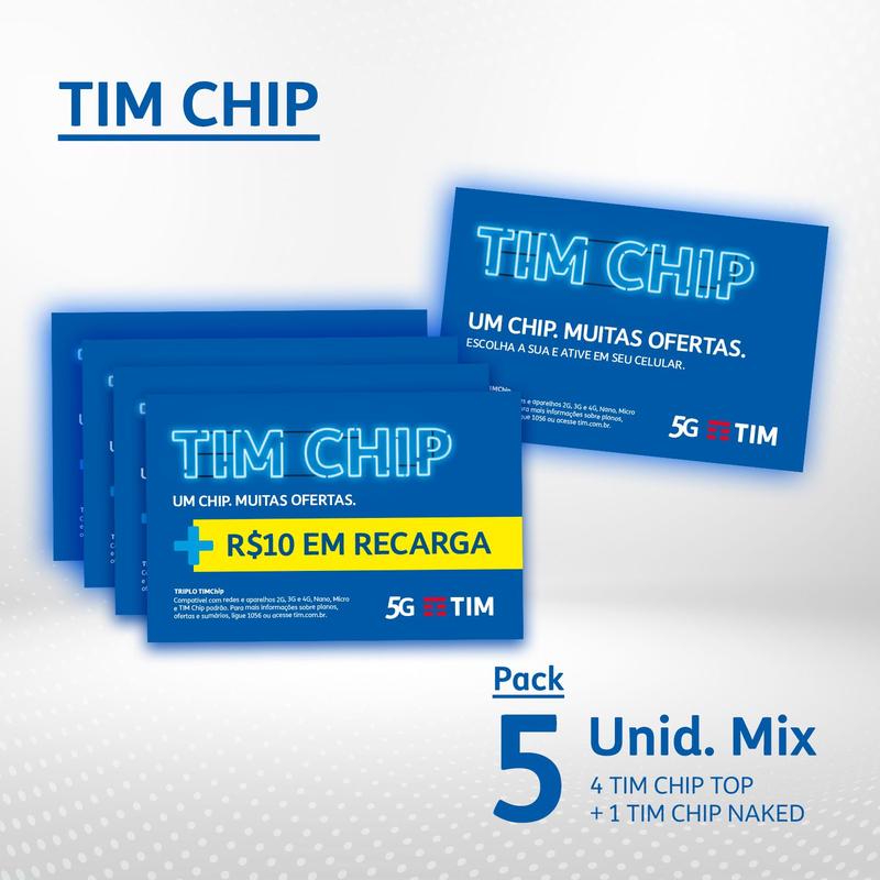 Tim Mix 5: 1 Tim Chip+4 Tim Chip Top (com R10 Em Recarga) - Chip de ...
