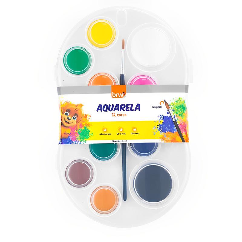 Tinta Aquarela Brw Pastilhas 12 Cores 1 Pincel - Tinta Aquarela ...