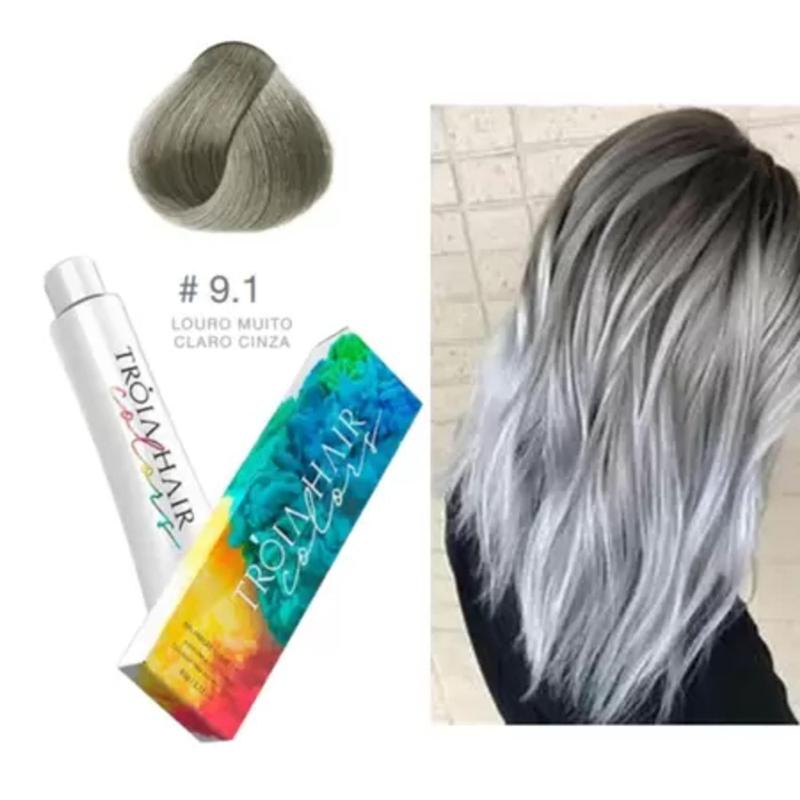 Tinta Coloração Troia 9.1 Louro Muito Claro Cinza - Troia Hair - Tinta ...