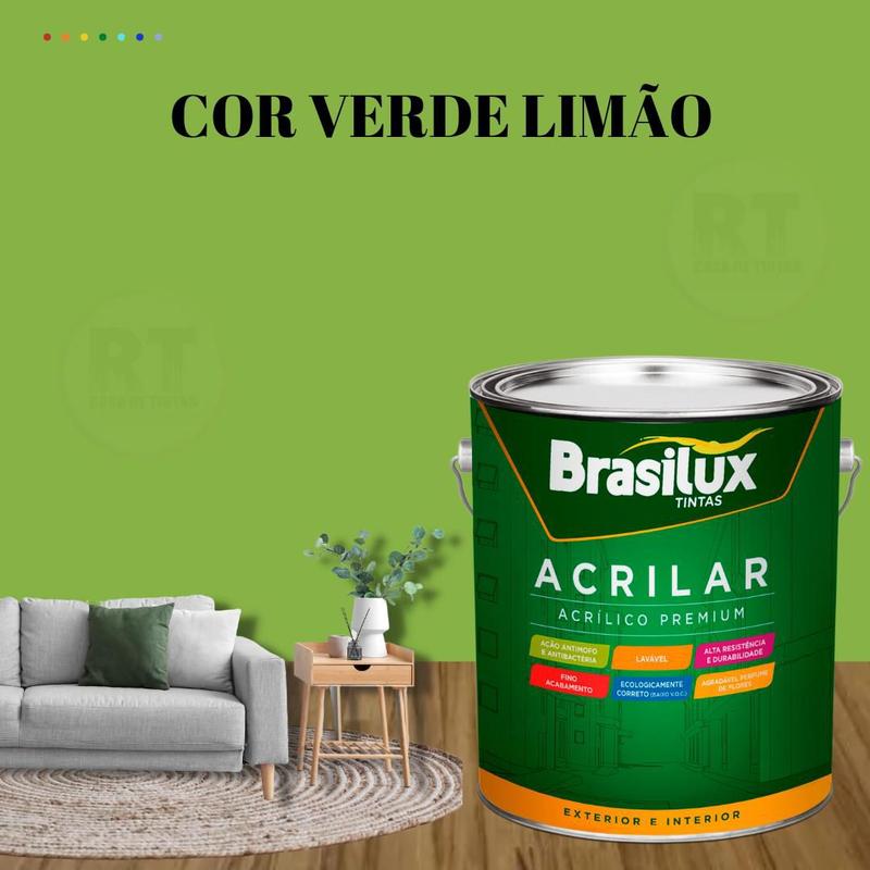 Tinta De Parede Brasilux Acrilar Cor Verde Fosca Lavável Antimofo ...