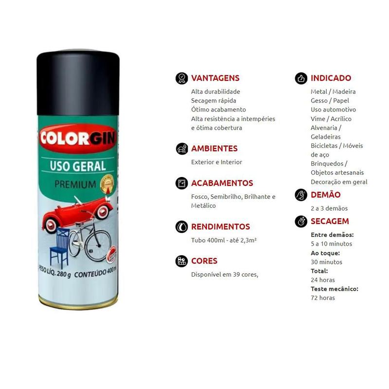 Tinta Spray Para Uso Geral Prata Real 400ml Colorgin - Tinta Spray para ...