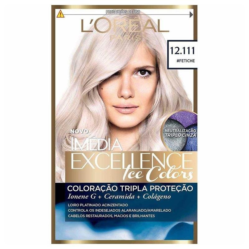 Tintura Imédia Excellence 12.111 Fetiche/Loiro Platinado Acinzentado 47g - LORÃAL IMÃDIA - Tinta ...