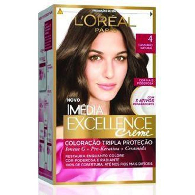 Tintura L'Oreal Imedia Excellence Creme 4 Castanho Natural - Tinta de ...