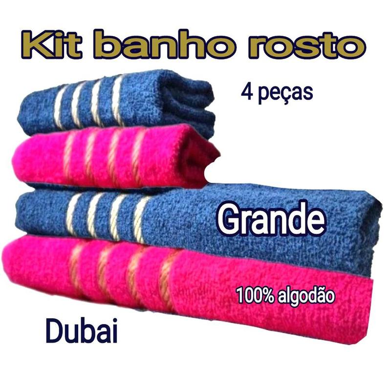 Toalha de Banho azul e bege 4 Peças - Casa e Conforto rosot banho ...