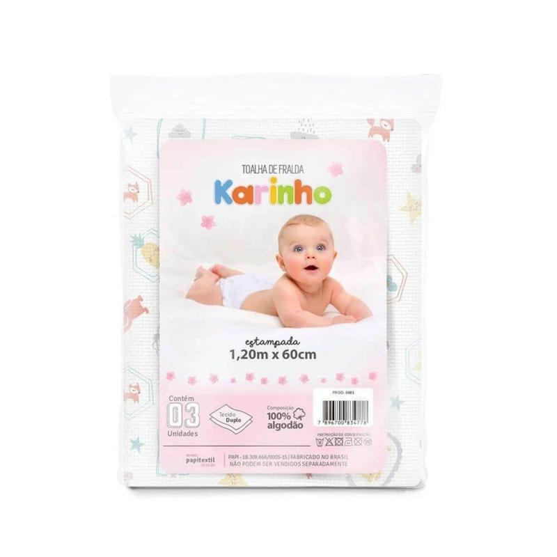 Toalha de Fralda Bebê Estampada 3 unidades - Papi Karinho 1,20m x 60 cm ...