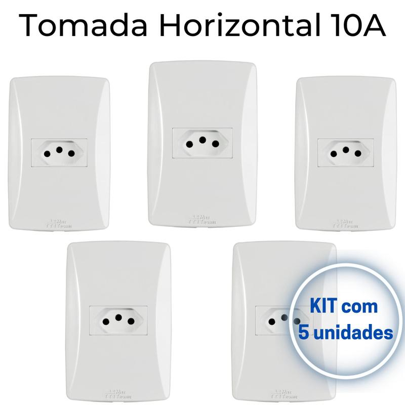Tomada 10A Horizontal Mec-tronic Branca com Placa 4x2 - Kit c/ 5 ...