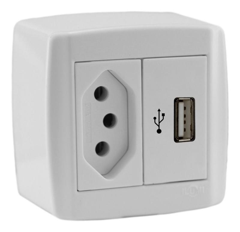Tomada 10a + Usb 2a Linha Box Slim Ilumi Sobrepor Externa - Tomadas ...