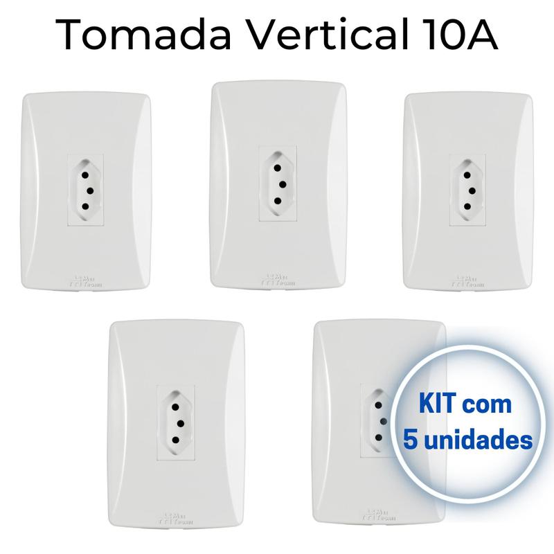 Tomada 10A Vertical Mec-tronic Branca com Placa 4x2 - Kit c/ 5 unidades ...