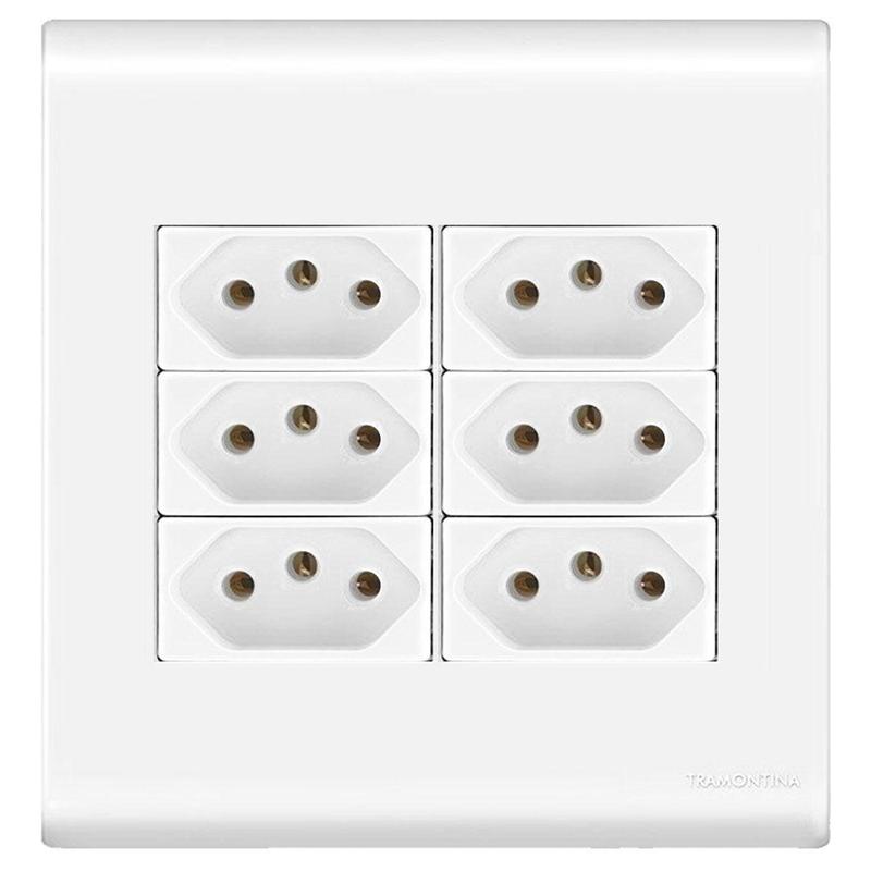 Tomada 4x4 Sextupla 20A Tramontina Linha Liz 3 Pinos Grosso Amperes com ...