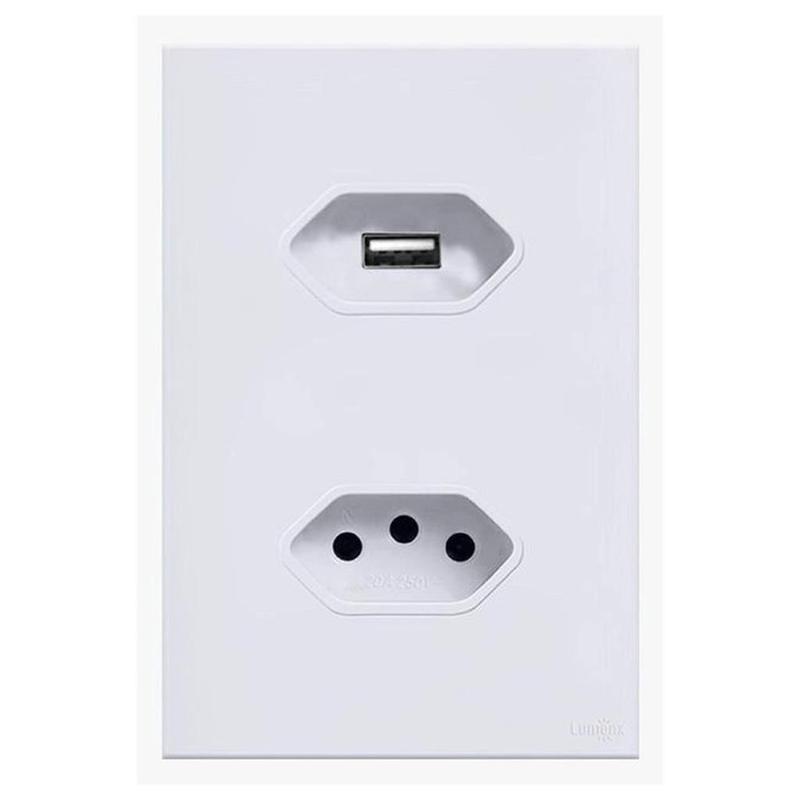 Tomada + Carregador USB Tok Glass Branco Lumenx - Tomadas - Magazine Luiza