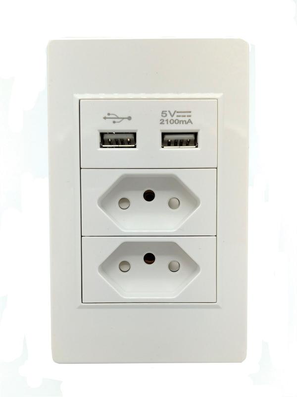Tomada com USB 5V 2100mA 2 Portas Carregamento Casa Moderna BIVOLT ...
