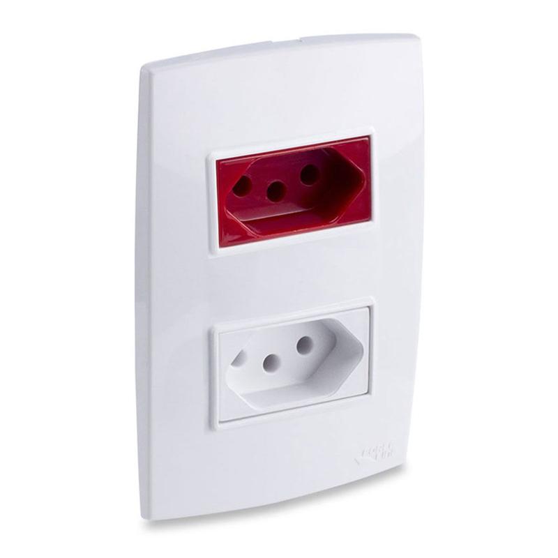Tomada Dupla 10A e 20A 220v Vermelho Amperes 4x2 3 Pinos Grosso ...