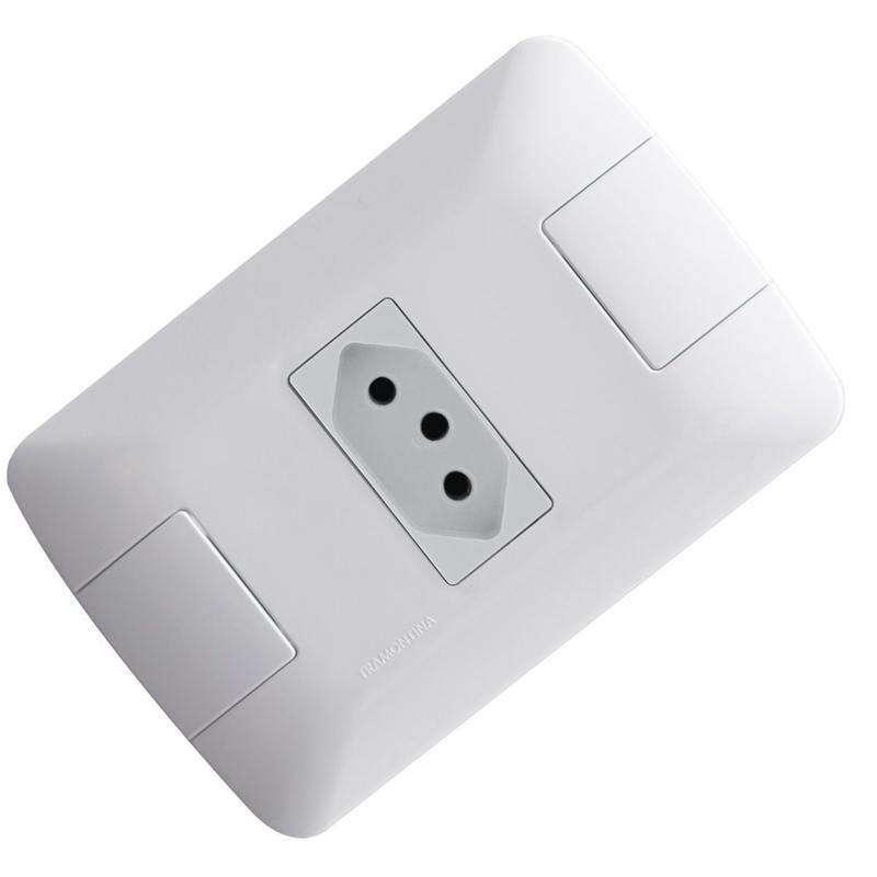 Tomada Tramontina Simples 2P+T 10A/250V Aria Branco Com Placa e ...