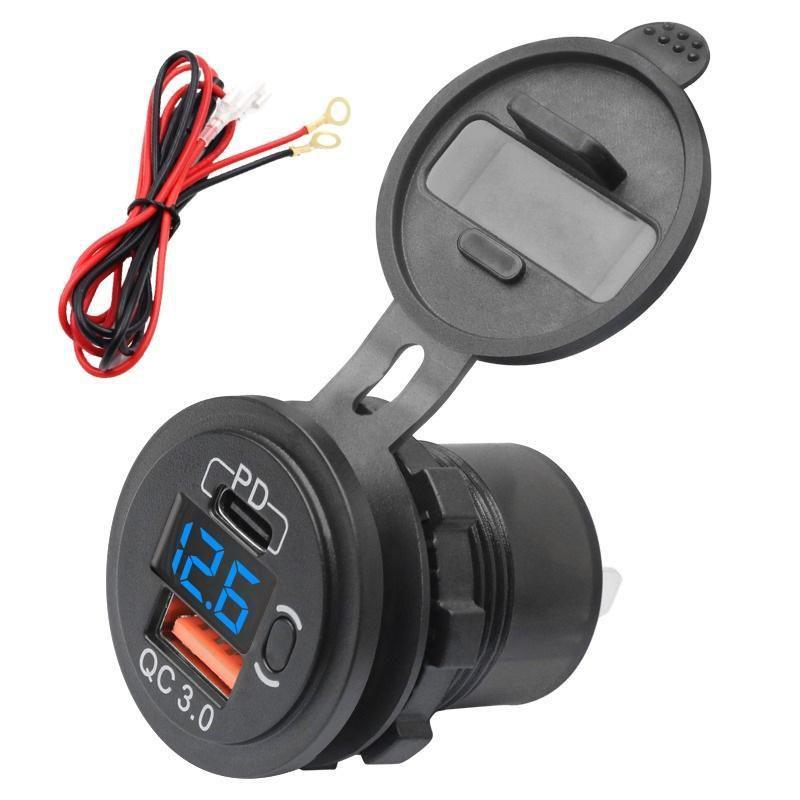 Tomada Usb Veicular Qc3.0 Saída Tipo C - Voltímetro E On/Off ...