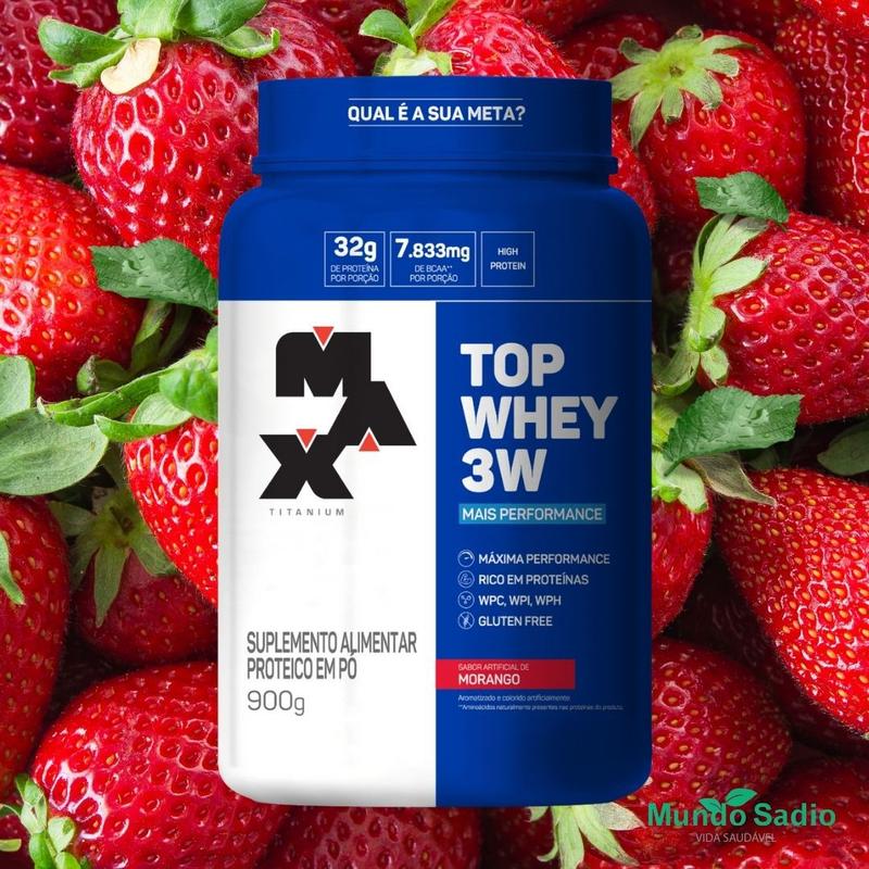 Top whey 3w + performance morango 900g - max titanium - Whey Blend ...
