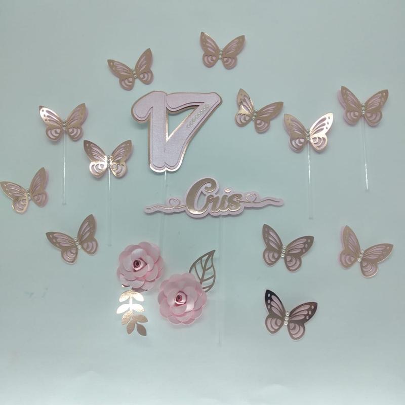 Topo de Bolo Borboletas Nome e Idade personalizado - MIWL ART - Topo de ...