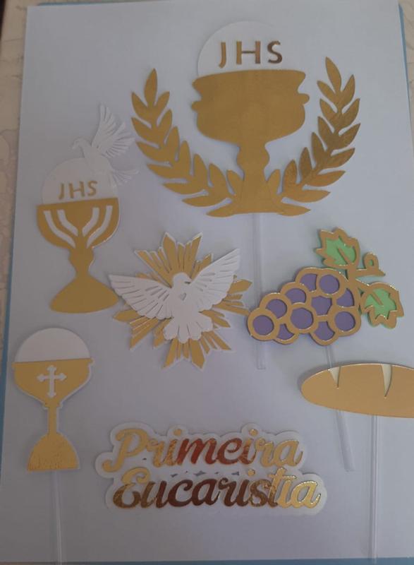 Topo de Bolo Primeira Eucaristia Comunhão personalizado - MIWL ART ...