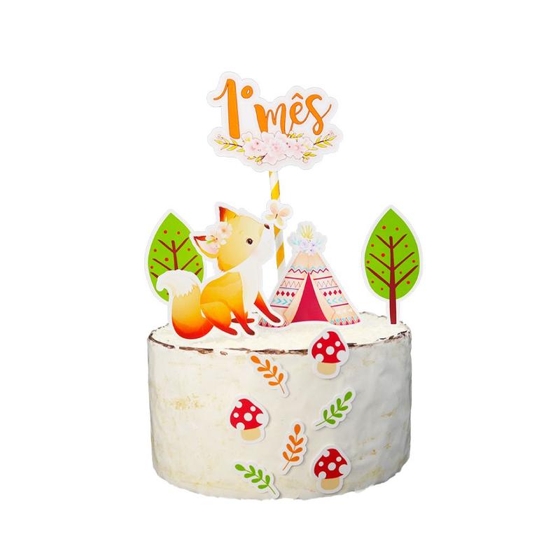 Topper de Bolo Mesversário 1 Mês Raposa - Decoração de Festa - Magazine ...
