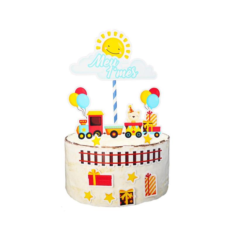 Topper de Bolo Mesversário 1 Mês Trenzinho - Decoração de Festa ...