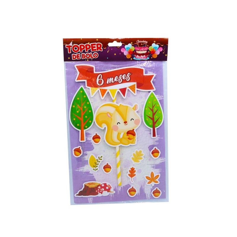 Topper de Bolo Mesversário 6 Meses Esquilo Menino - Decoração de Festa ...