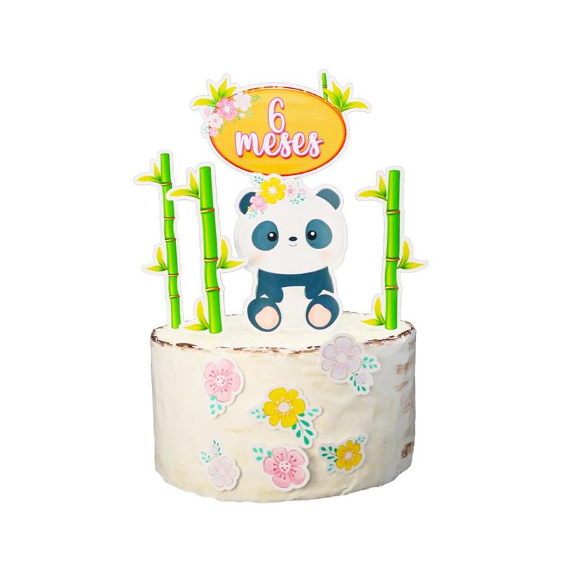 Topper de Bolo Mesversário 6 Meses Panda Menina - Decoração de Festa ...