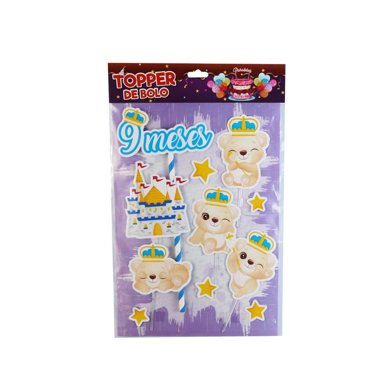 Topper de Bolo Mesversário 9 Meses Ursinho Príncipe - Decoração de ...