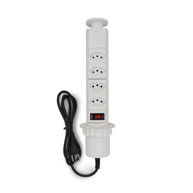 Torre de Tomada Embutir Bancada - mesa - Móvel 4 tomadas 10A Branco Branca Multiplug Retrátil ...