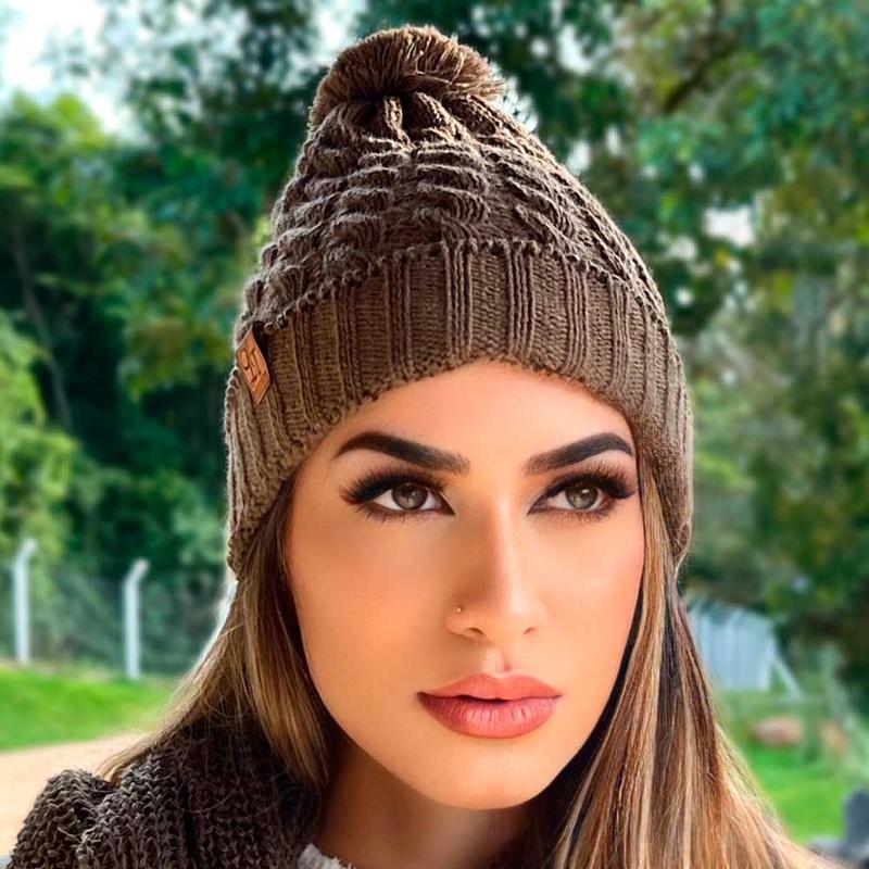 Touca feminina pompom gorro lã grossa tricot frio inverno - Fonte ...