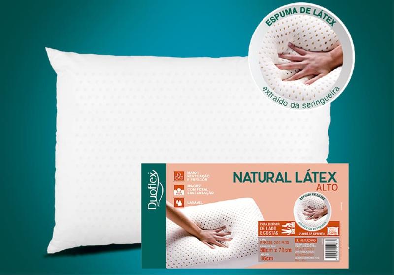 Travesseiro Natural Látex ALTO - Capa 100% algodão 200 fios - 50 x 70 ...