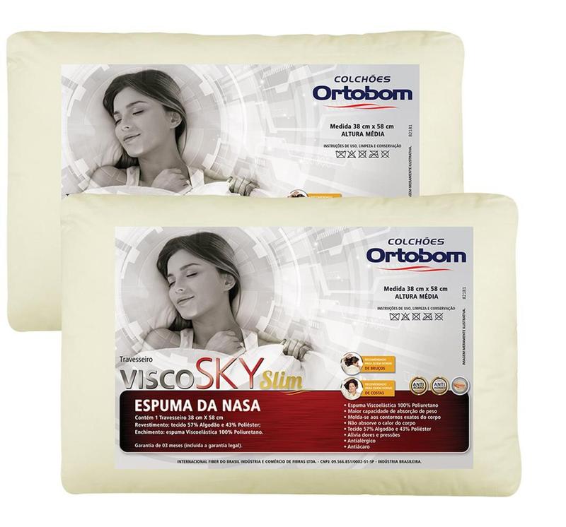 Travesseiro Ortobom Nasa Visco Sky Antialérgico 60cm X 40cm - 2 ...