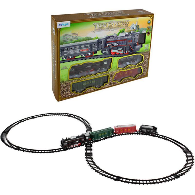 Trem / ferrorama expresso com luz a pilha 19 pecas na caixa - ETITOYS ...