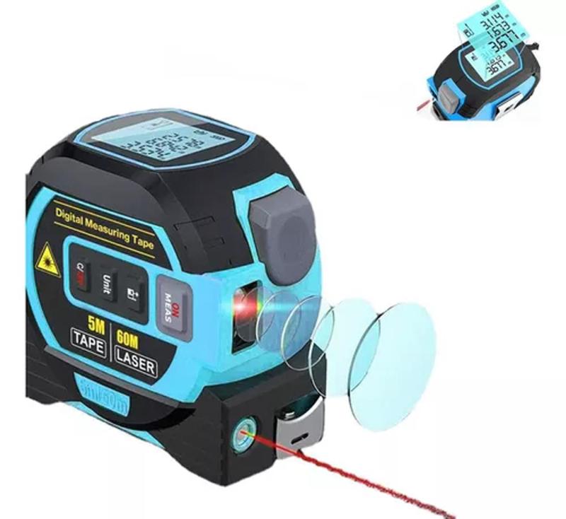 Trena A Laser Digital Multifuncional Fita Métrica 3 Em 1 off Azul ...