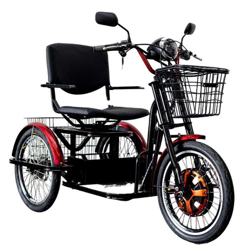 Triciclo Elétrico 800W Cadeira Giratória Almofadada Suspensão Preto com ...