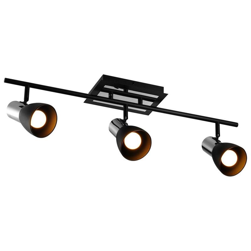 Trilho Spot Noir P/ 3 Lâmpadas Articulável Avant E27 Cromado Bivolt ...