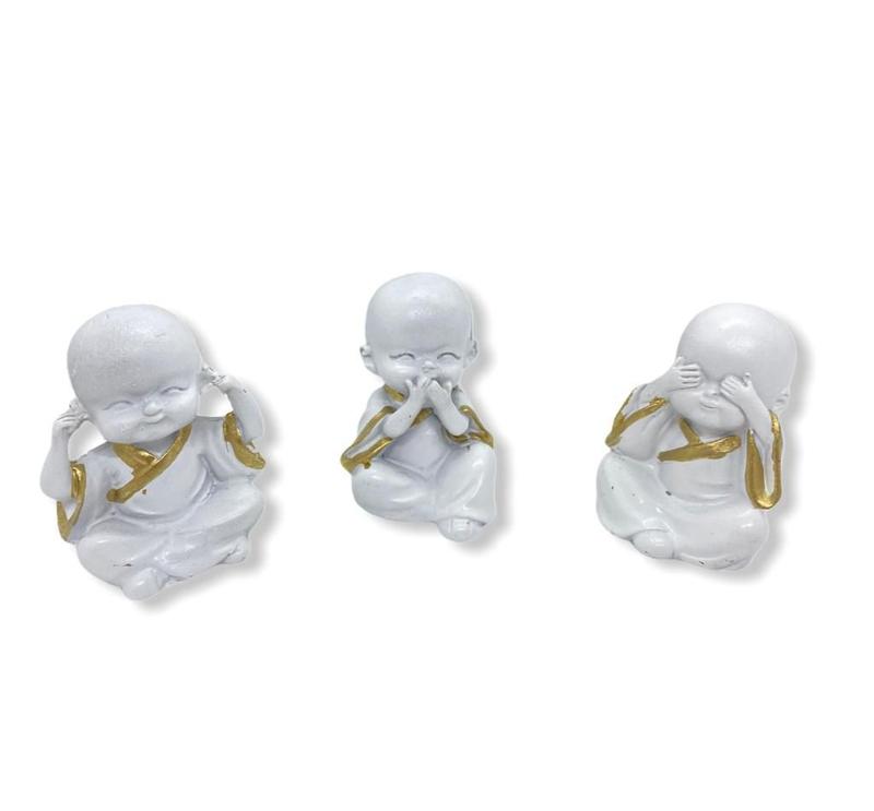 Trio Budas cego, surdo e mudo brancos 5,5 cm em resina - Lua Mística ...